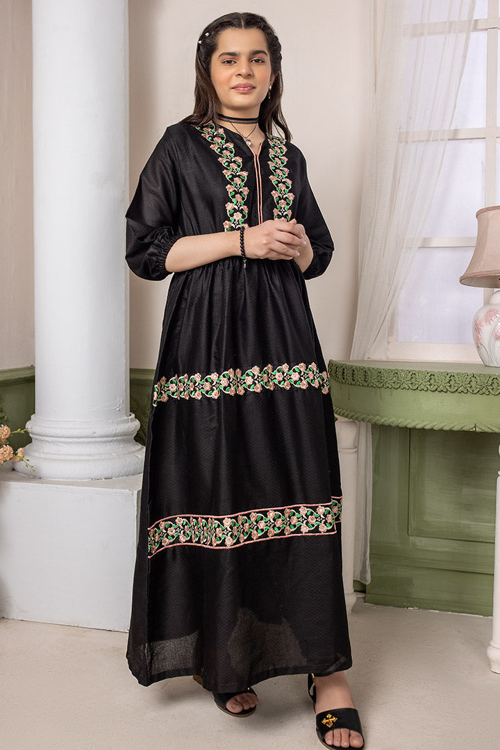 1 piece- Black Embroidered Long Frock – modernwearonline